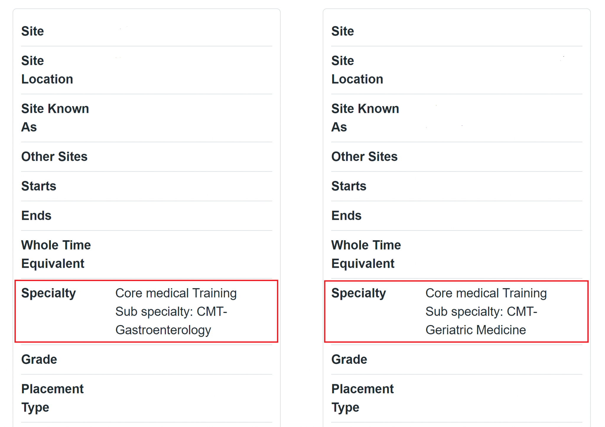 See placement subspecialties - Trainee Information System Support